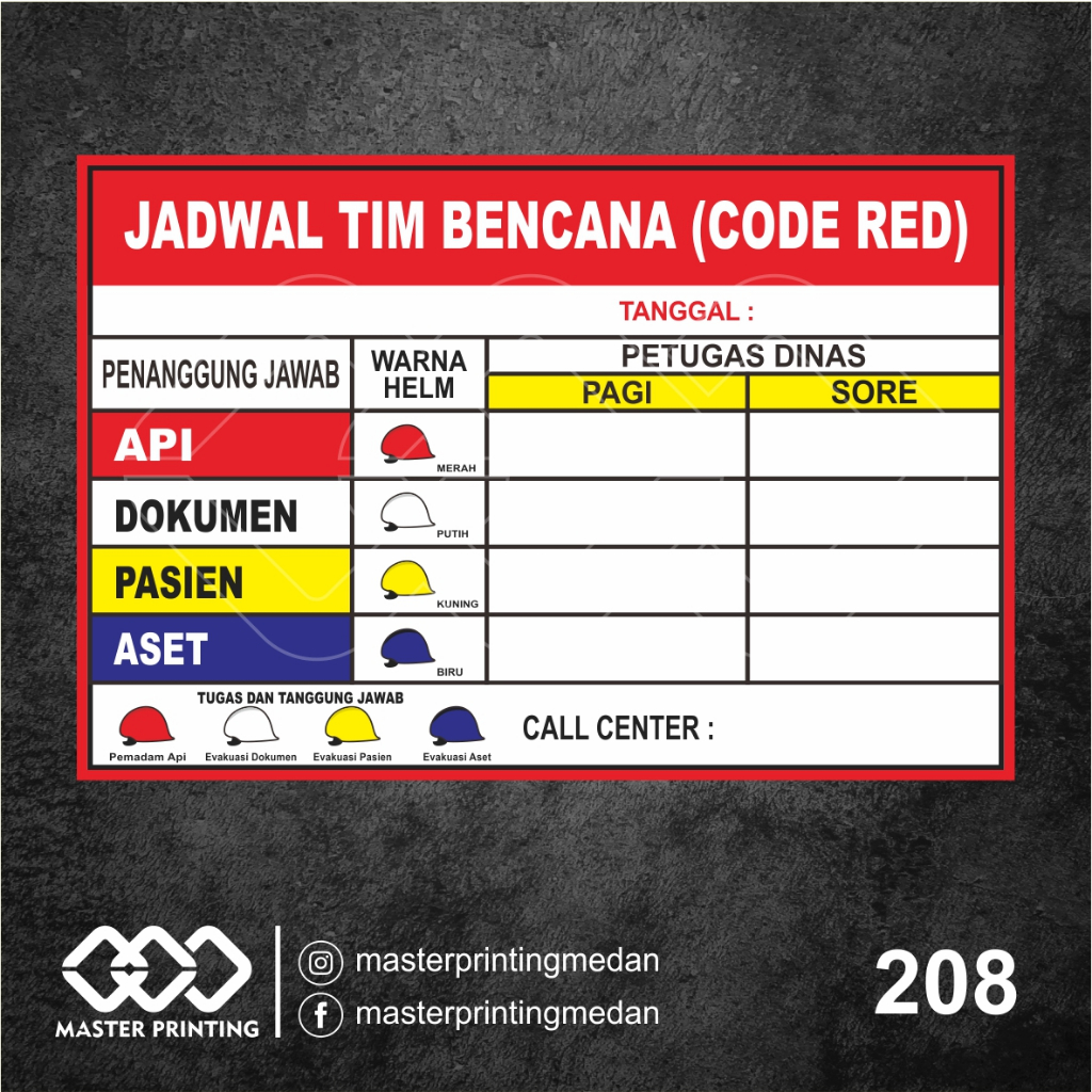 Jual 208 - Stiker Jadwal Tim Bencana (Code Red), Sticker Vinyl, Premium ...
