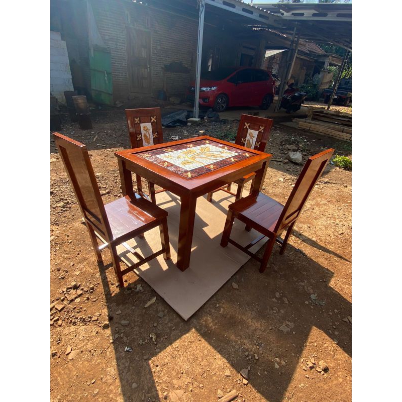 Jual Meja makan minimalis kayu jati murah kursi 4 | Shopee Indonesia