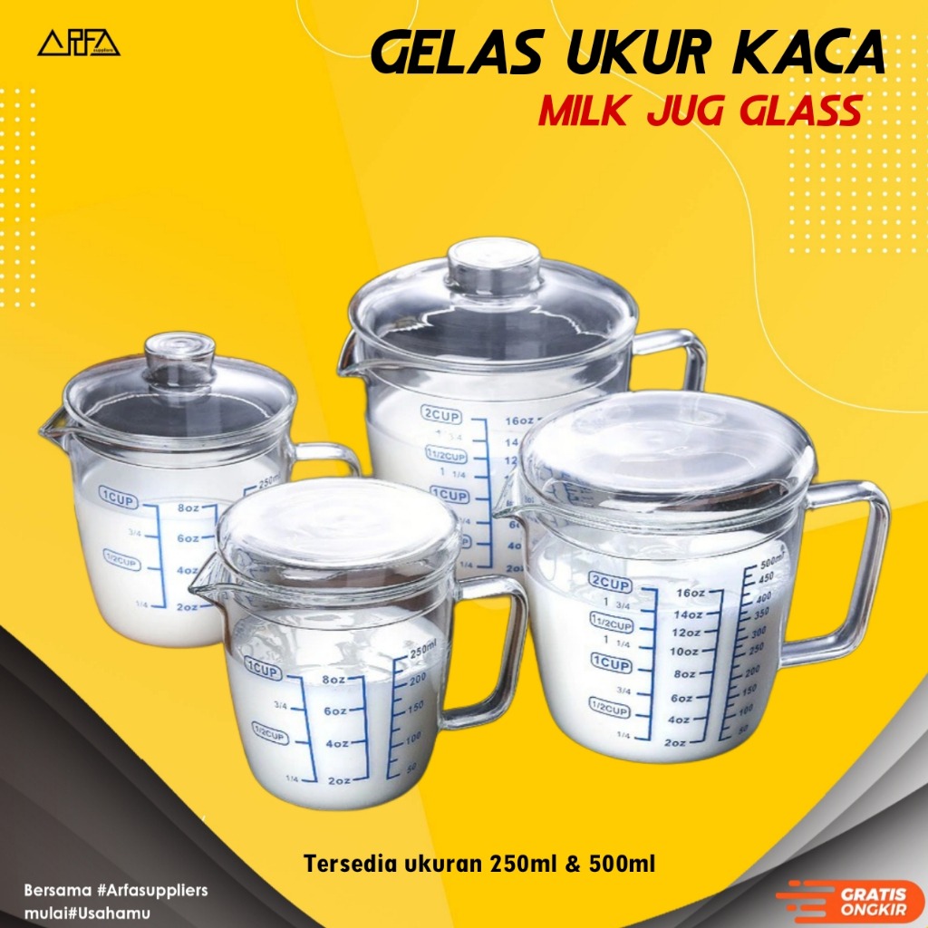 Jual Gelas Teko Susu Kopi Milk Jug Borosilicate Glass Pitcher Flat Lid ...