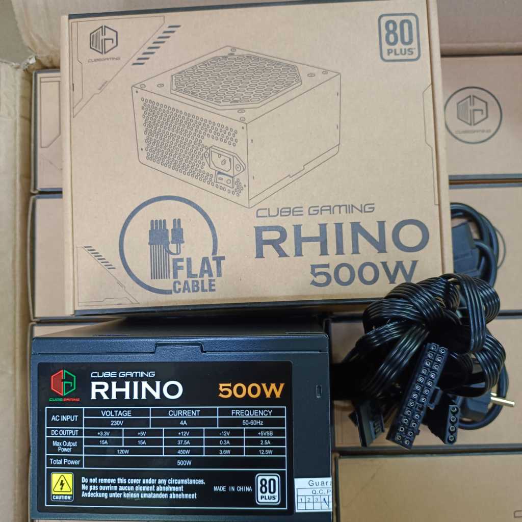 Jual Power Supply Cube Gaming Rhino 500Wat 80+ White Flat Cable PSU ...