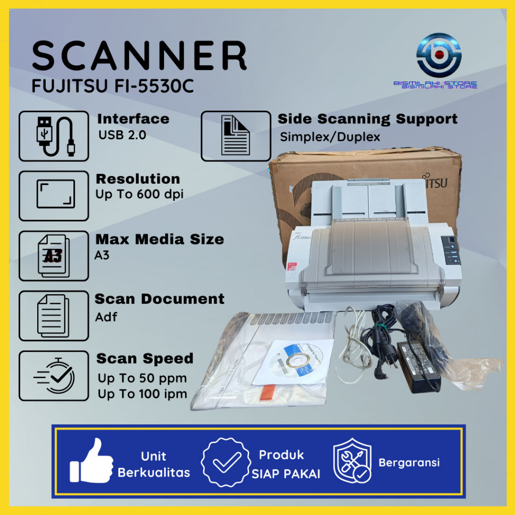 Jual Scanner A3 Fujitsu FI-5530C2 Bisa Kertas Folio Legal F4 A3 Unit ...