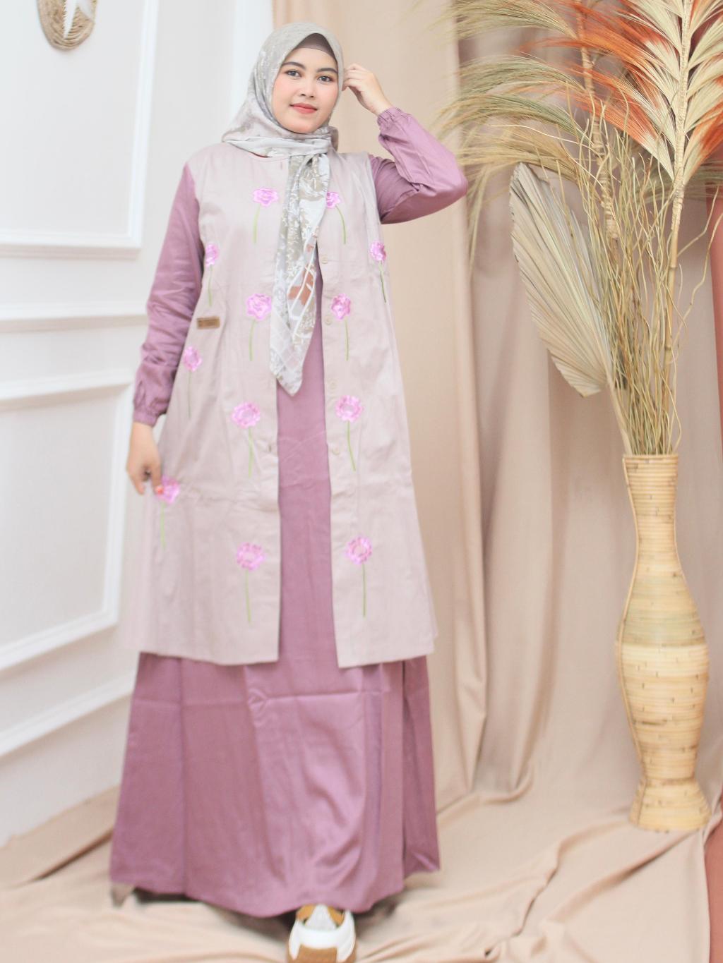 Jual Gamis Amanda Starla Cardigan Bordir Rayon Twill Premium Mix Katun ...