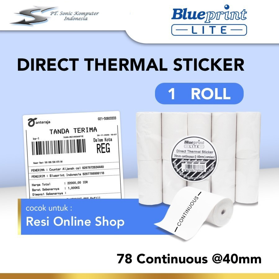 Jual Direct Thermal Stiker Blueprint Lite 78 Continuous @40mm Sticker ...
