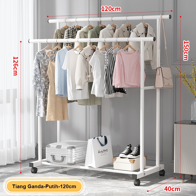 Jual Rak Gantungan Baju Serbaguna Dengan Roda Double Stand Hanger Rak ...