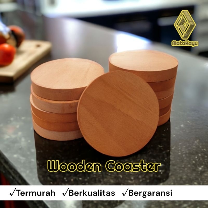 Jual Tatakan kayu bulat wooden coaster tatakan gelas cangkir kopi teh ...