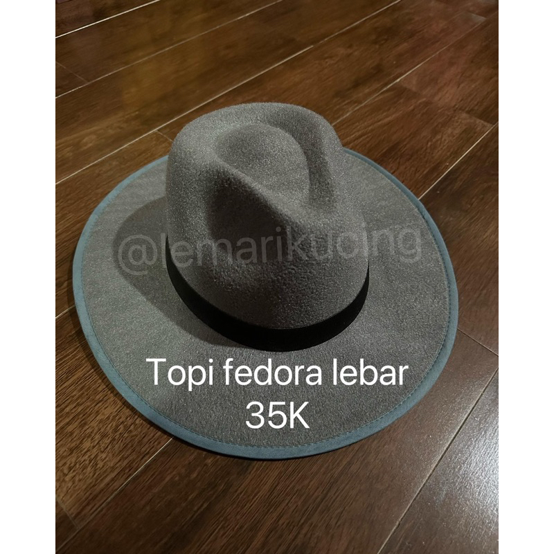 Jual topi fedora lebar warna abu tua dark grey | Shopee Indonesia