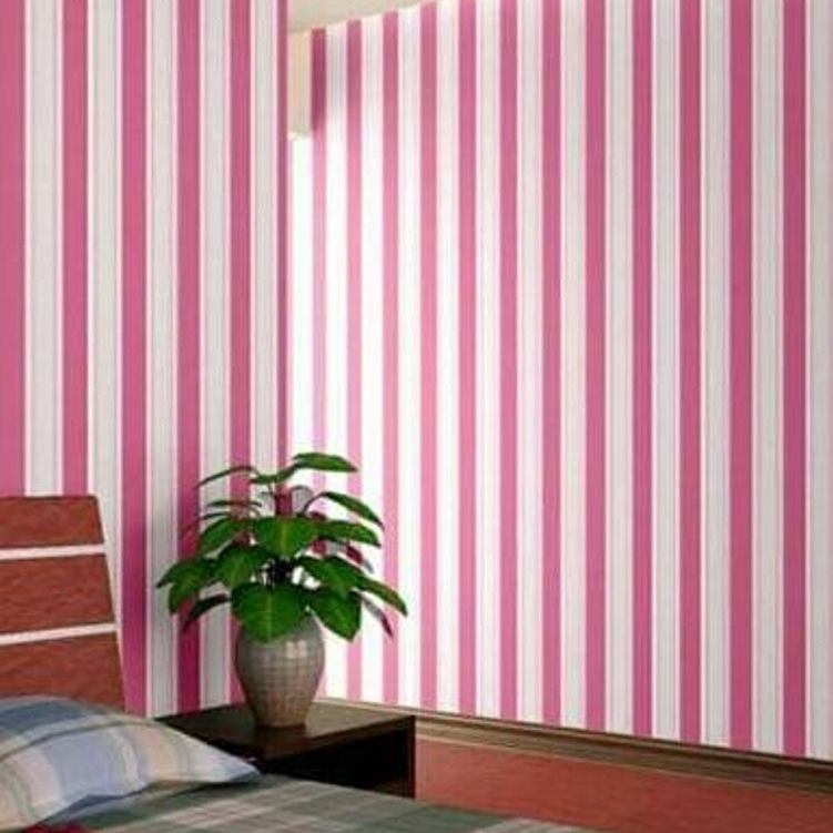 Jual WALLPAPER DINDING PAKET 5 ROLL MOTIF SALUR PINK WALLSTICKER KAMAR ...