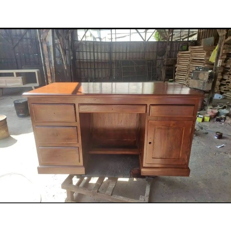 Jual meja kantor meja biro minimalis kayu jati mebel jepara | Shopee ...