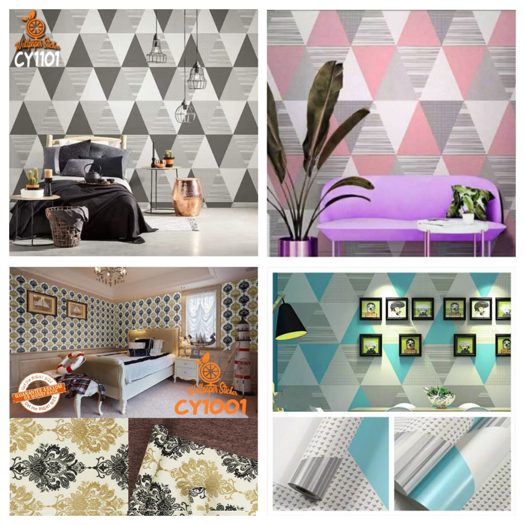Jual WALLPAPER STICKER DINDING TRIANGLE WALLPAPER TEMBOK RUANG TAMU MURAH PAKET 5 ROLL | Shopee ...