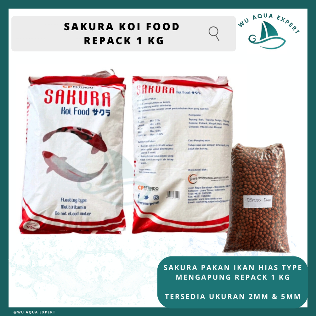 Jual REPACK 1 Kg Pakan Pelet Ikan Koi SAKURA KOI FOOD Apung 2mm, 5mm ...