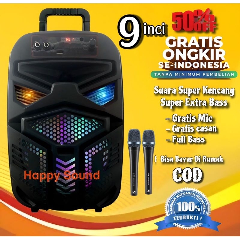 Jual Speaker Bluetooth Karaoke Ukuran Jumbo Bonus 2 Mic Full Bass 9in