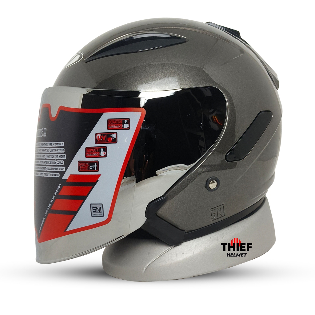 Jual Helm Half Face NFJ GALAXY Gun Metal Kaca Silver / Helm Premium ...