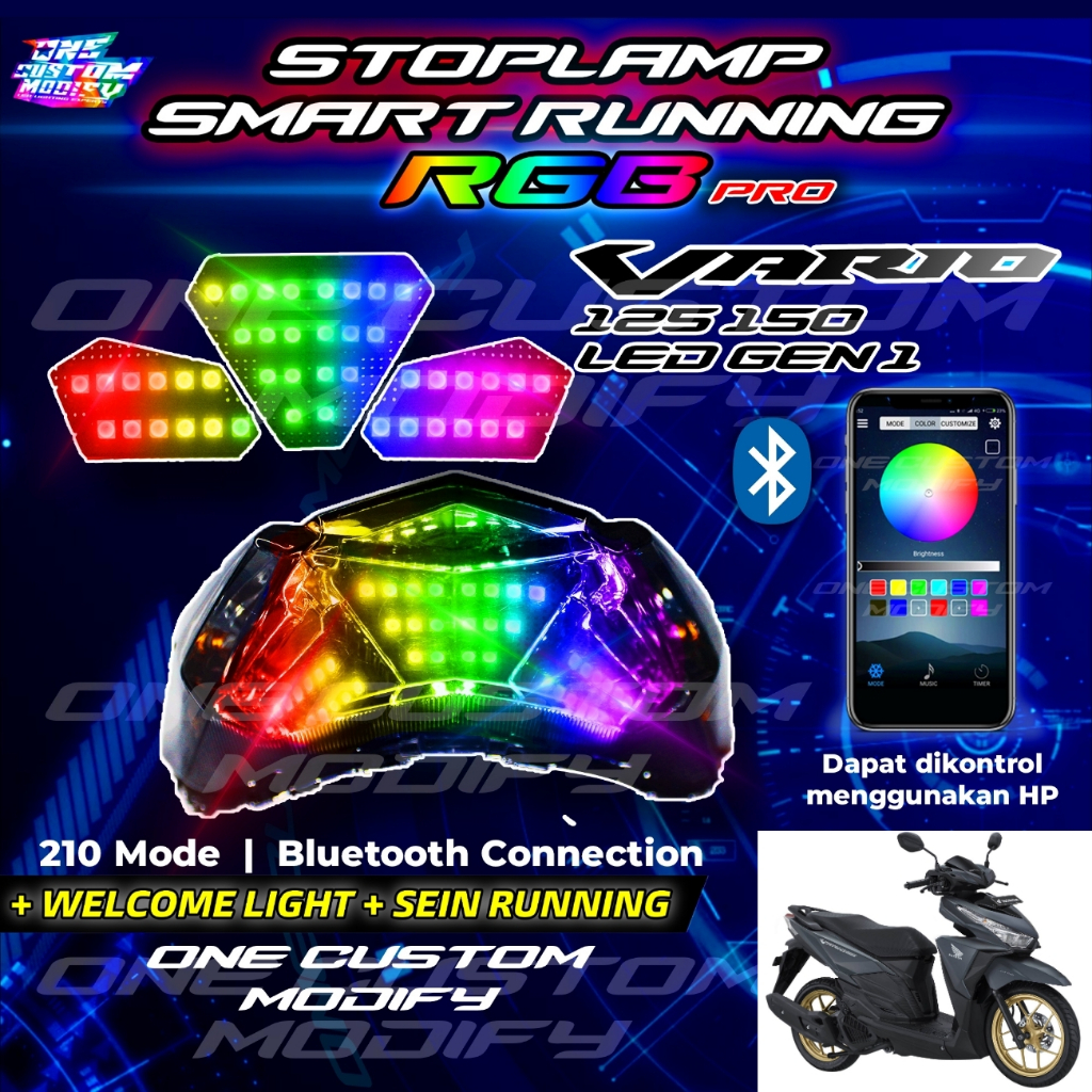Jual Stoplamp Running RGB Smart Pro Bluetooth Vario 125-150 Lampu LED ...