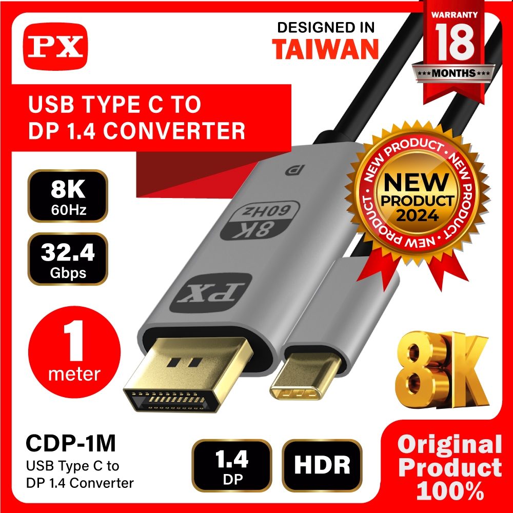 Jual Kabel USB Type C 3.1 Converter to DP Display Port 1.4 8K PX CDP-1M ...