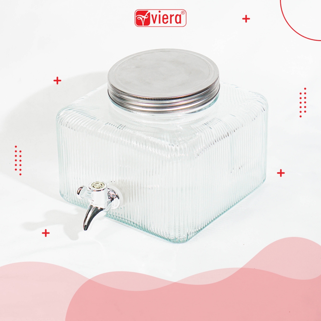 Jual Viera - Glass Water Dispenser 3 L Wadah Tempat Air Minum Kran Kaca ...