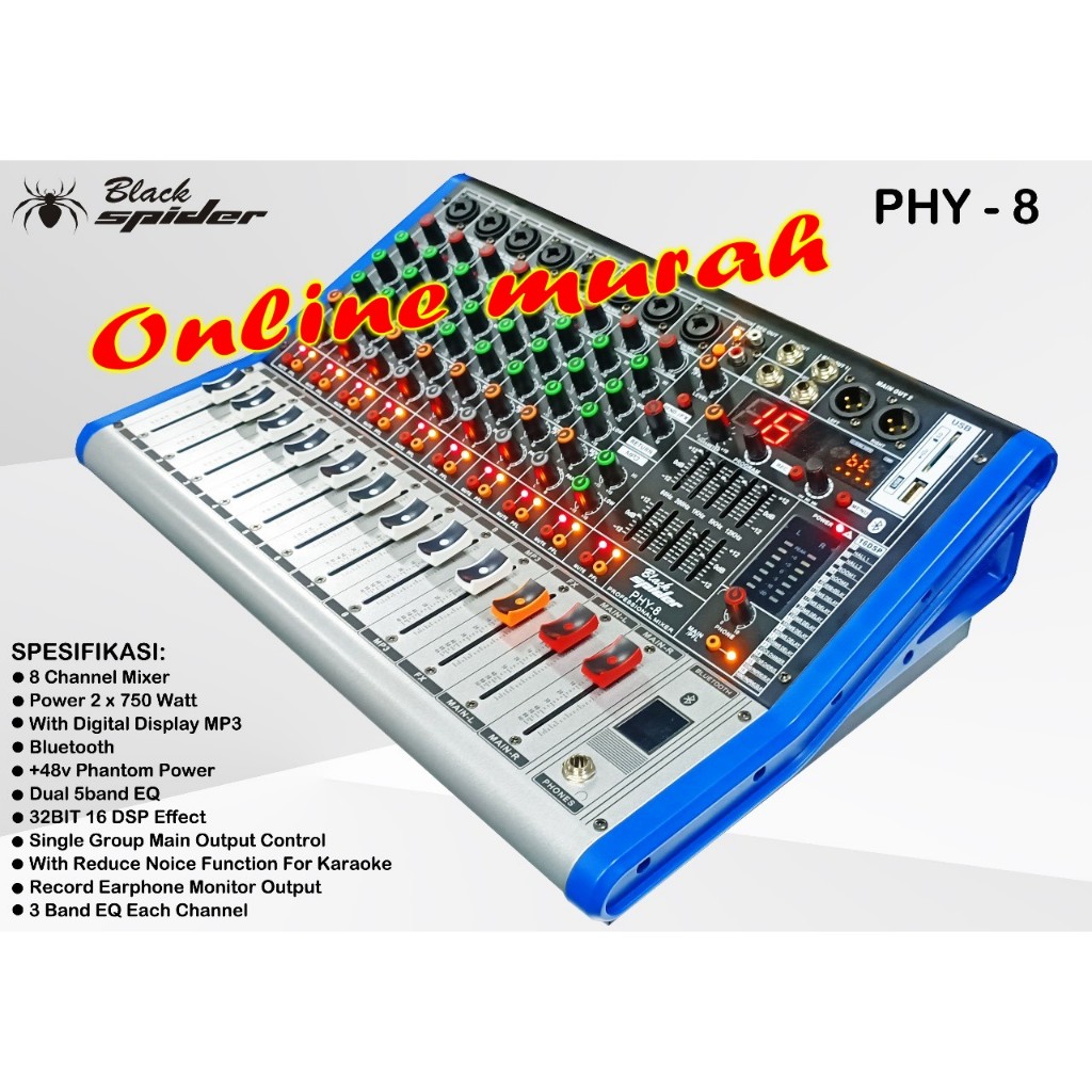 Jual power mixer black spider phy 8 phy8 1500 watt 750x2 8 channel | Shopee Indonesia