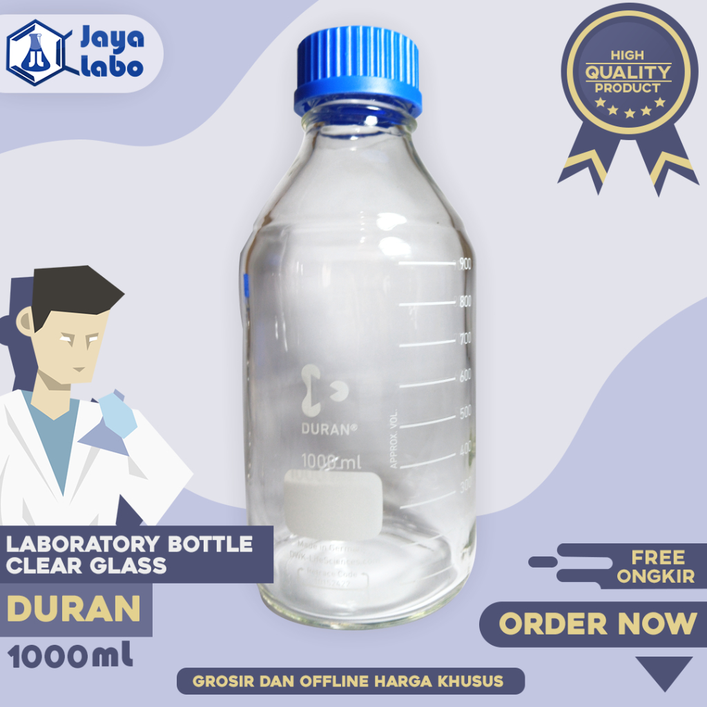 Jual Lab Bottle Clear DURAN Tutup Ulir Biru Vol. 1000 ml (1 Liter)/BOTOL DURAN / Laboratory ...