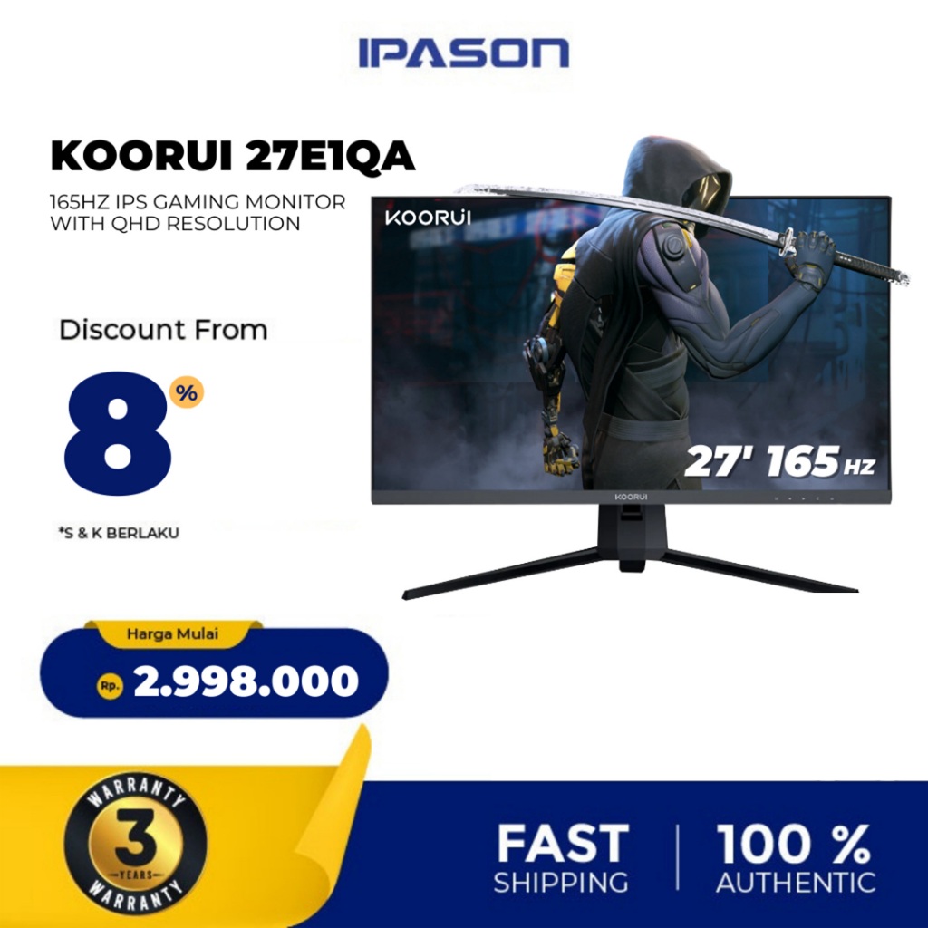 Jual KOORUI 27 Inch QHD Gaming Monitor 165Hz 2K 1ms 2560x1440 27E1QA ...