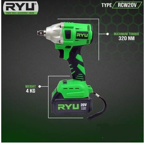 Jual Impact wrench cordless RYU RCW20/bor impact ryu 20V | Shopee Indonesia