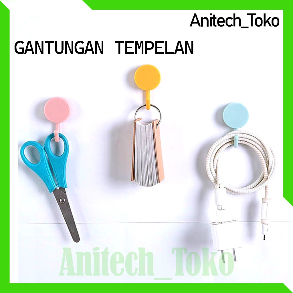 Jual [anitech toko] Gantungan Hook Bulat Polos Tempel Tembok Wall Hook ...