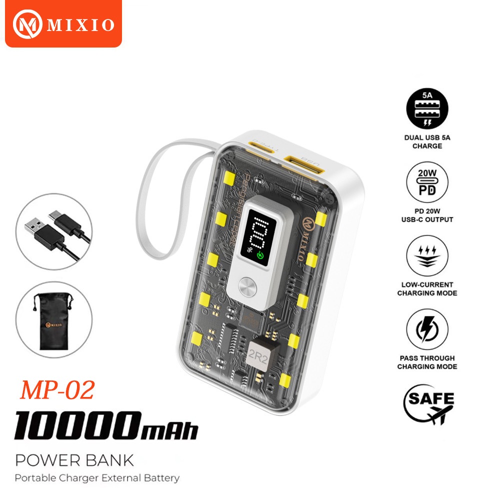 Jual MIXIO MP-02 10000mAh 22.5W Powerbank Transparant With Kabel Fast ...