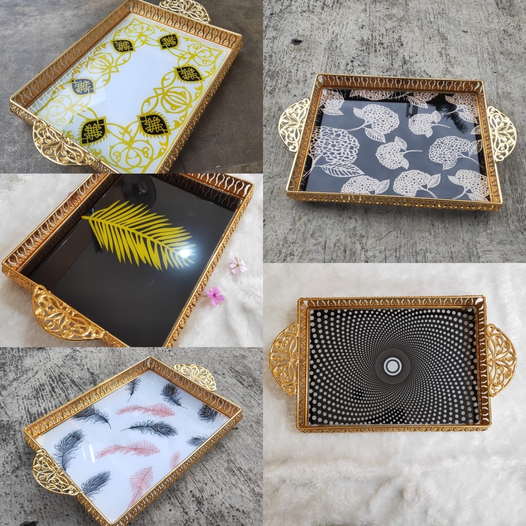Jual Nampan Segiempat Kaca Elegan Modern / Nampan Pernikahan / Hiasan ...