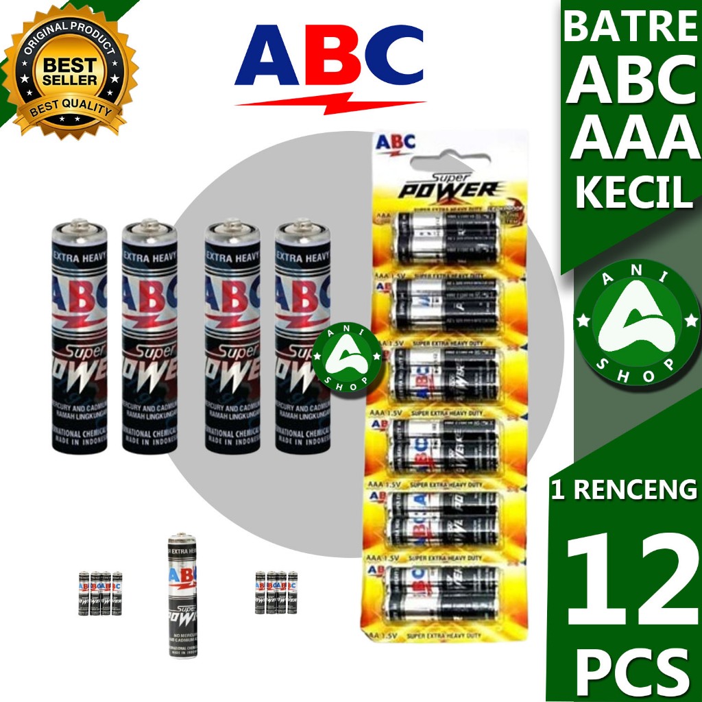 Jual BATERAI ABC AAA super power KECIL HITAM/BIRU RENCENG 1 RENCENG ISI ...
