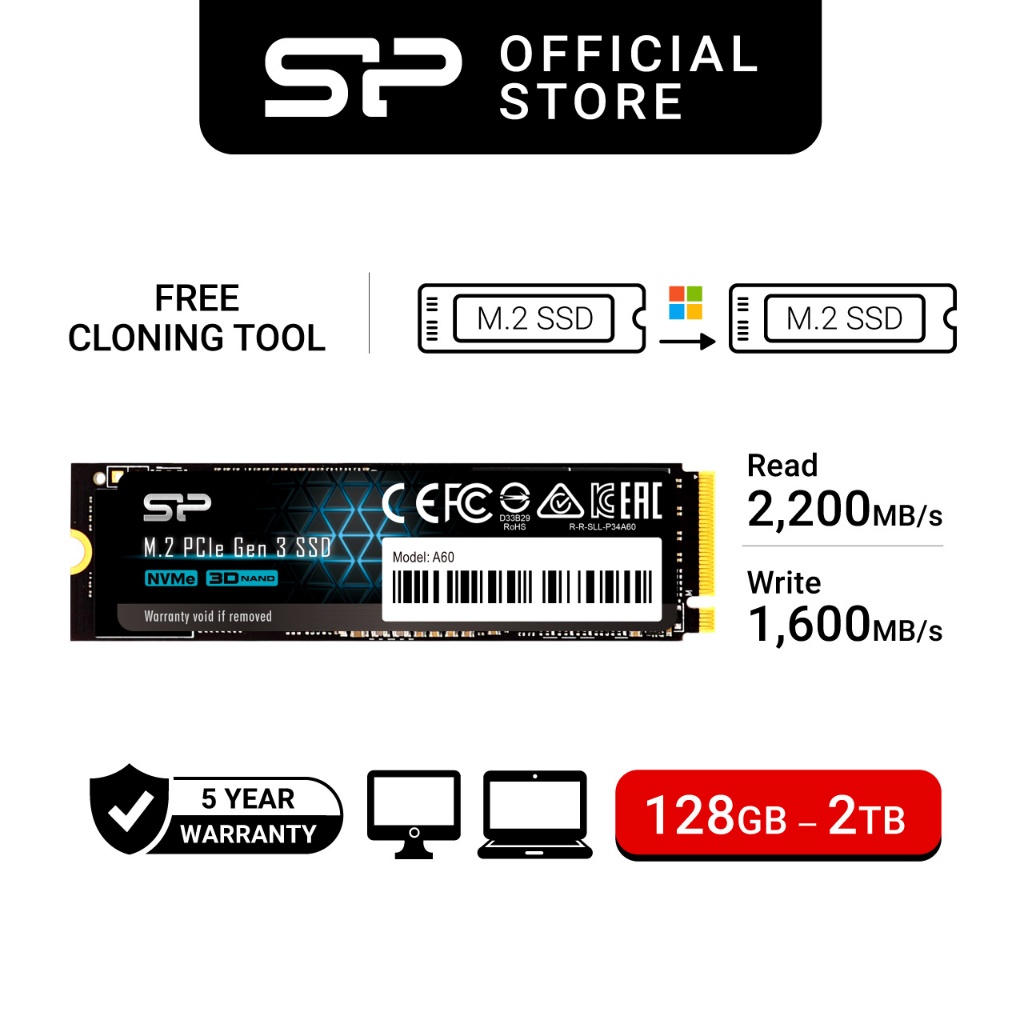 Jual Silicon Power A60 SSD 128GB 256GB 512GB M.2 2280 PCIe Gen3 NVMe1.3 | Shopee Indonesia