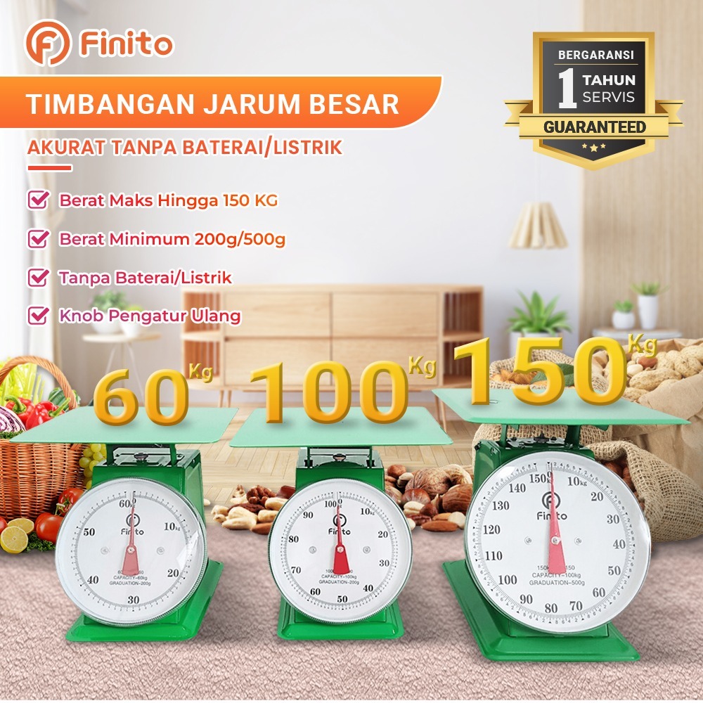 Jual Timbangan Analog 60kg 100kg 150kg Timbangan Duduk Meja Manual Jarum Hijau Datar Rata Buah ...