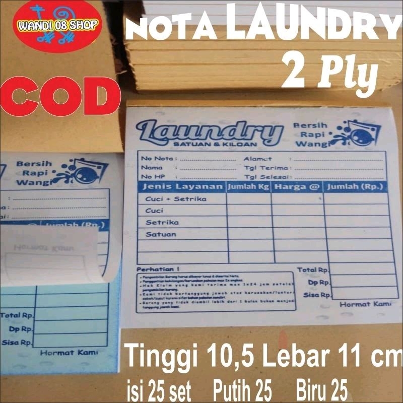 Jual nota laundry 2 ply ukuran 1/6 folio ( 11 x 10'5 cm ) isi 25 set ...