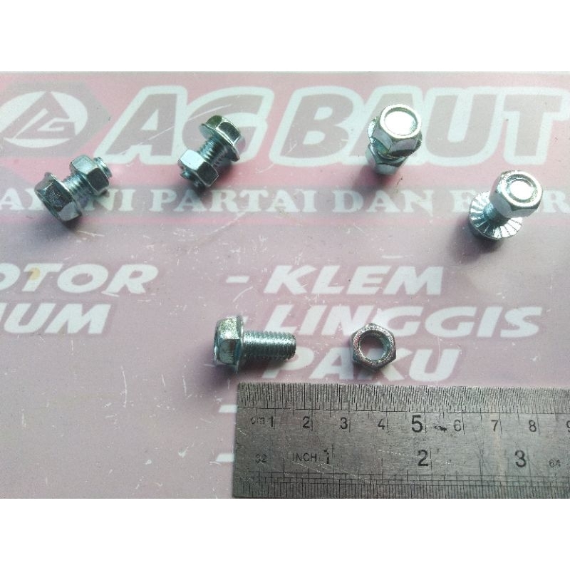 Jual Baut Mur Siku Lubang M8x15 / Baut Flange Bolt Putih Gerigi M8x15 (Baut 12) | Shopee Indonesia