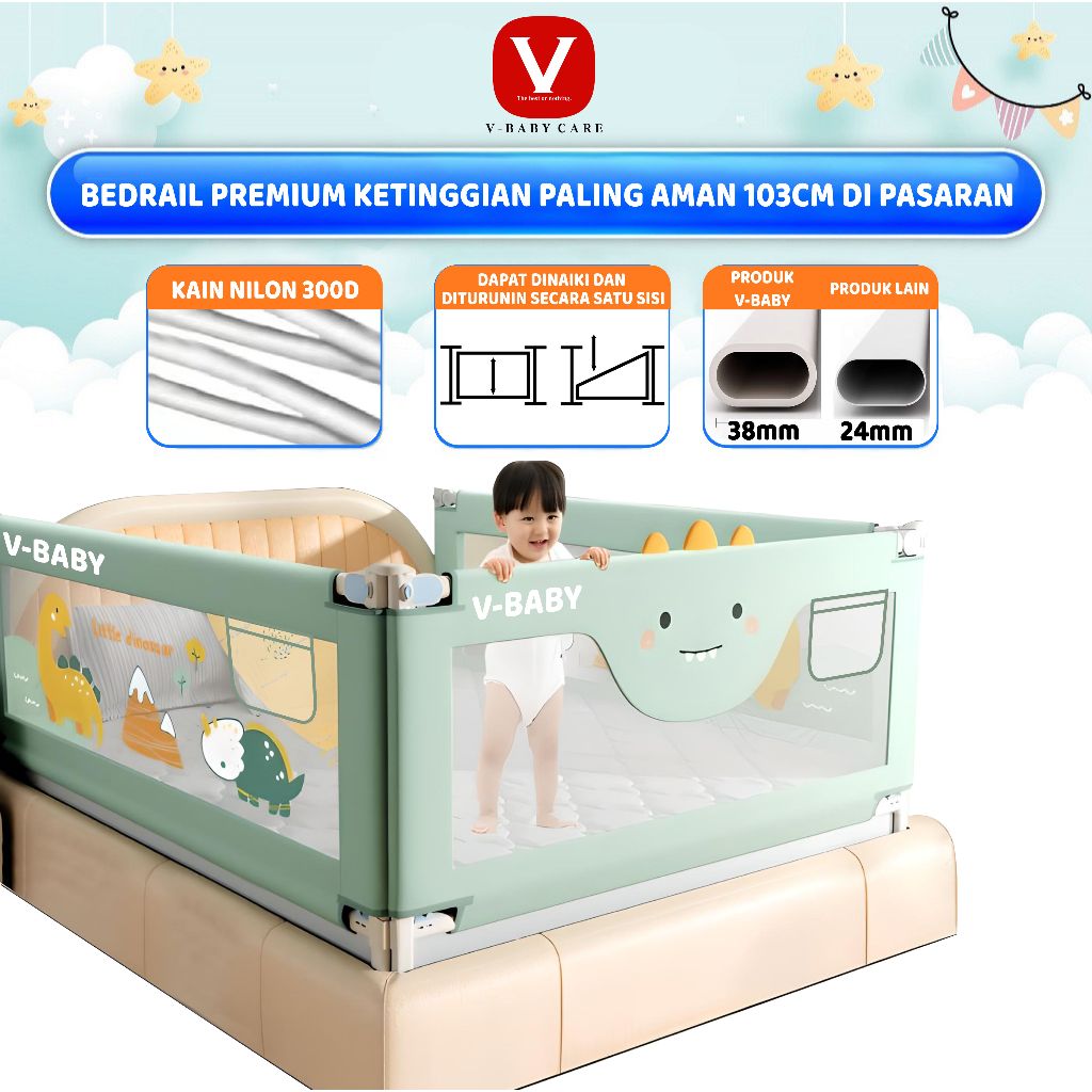 Jual V-BABY CARE Baby Bedrail Baby Bed Rail Safety Guard Bedguard Fence ...