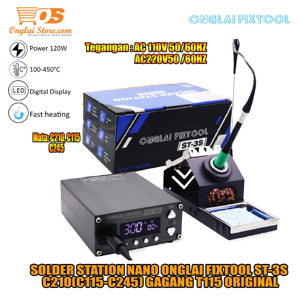 Jual Solder Station Nano Onglai Fixtool ST-3S Free C210 Suport 3 Gagang ...