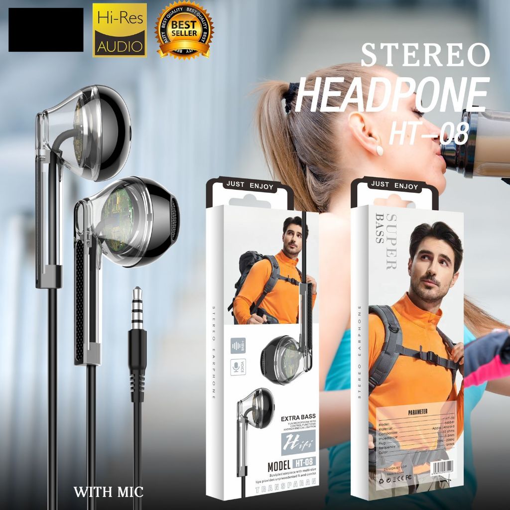 Jual Headset Transparan HT-08 + Mic Handsfree SN In Ear Extra Super ...