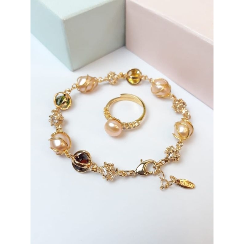 Jual 001 Set Aisha gelang mutiara + cincin lapis rhodium mutiara air ...