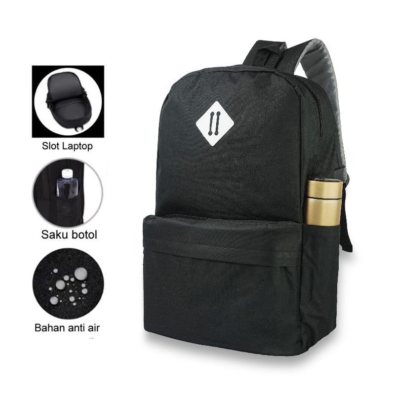 Jual TAS RANSEL PRIA TAS LAPTOP HITAM TAS RANSEL SEKOLAH KERJA TAS ...