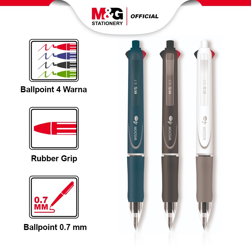 Jual Pulpen Ballpoint Semi Gel Pen 4 Warna M&G Wisdom 0.7 mm | Shopee ...