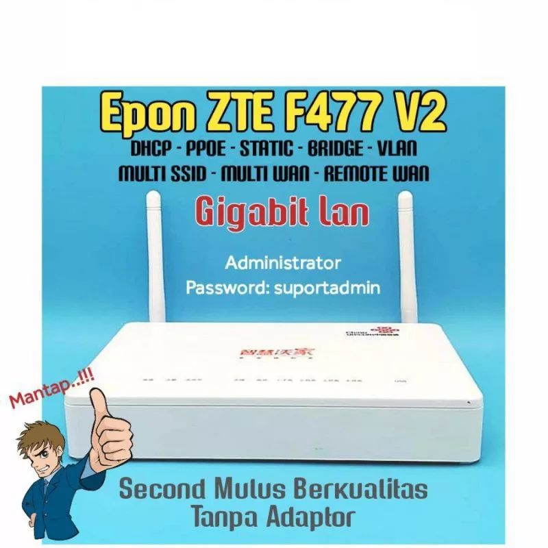 Jual Ont Epon Wifi ZTE F477 V2 ORIGINAL , SUPPORT REMOTE WAN & ADAPTOR ...