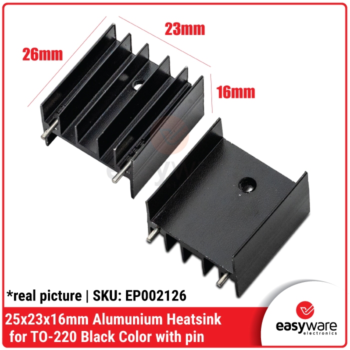 Jual 25x23x16mm Alumunium Heatsink TO-220 TO220 Black Color with pin ...