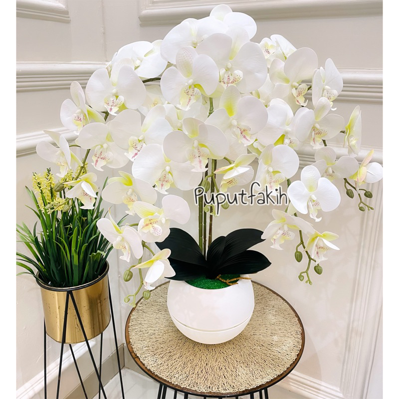 Jual Bunga anggrek latex super rimbun 5 tangkai dengan pot bola ...