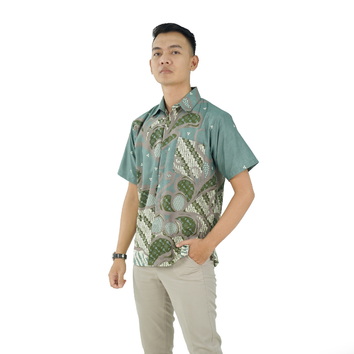 Jual BATIK TRUSMI Hem Batik Pria Kemeja Lengan Pendek Batik Laveya Hijau BUL | Shopee Indonesia