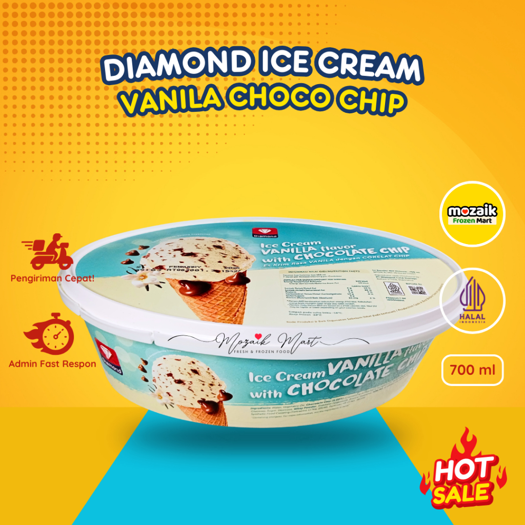 Jual Es Krim Diamond Vanila Choco Chips 700 ml-Ice Cream Vanilla/Mozaik ...