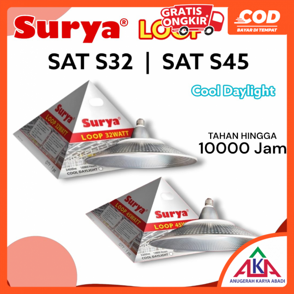 Jual SURYA LOOP Lampu LED Lowbay Gantung Gudang / Pabrik 32 / 45 Watt Super Terang E27 SNI ...