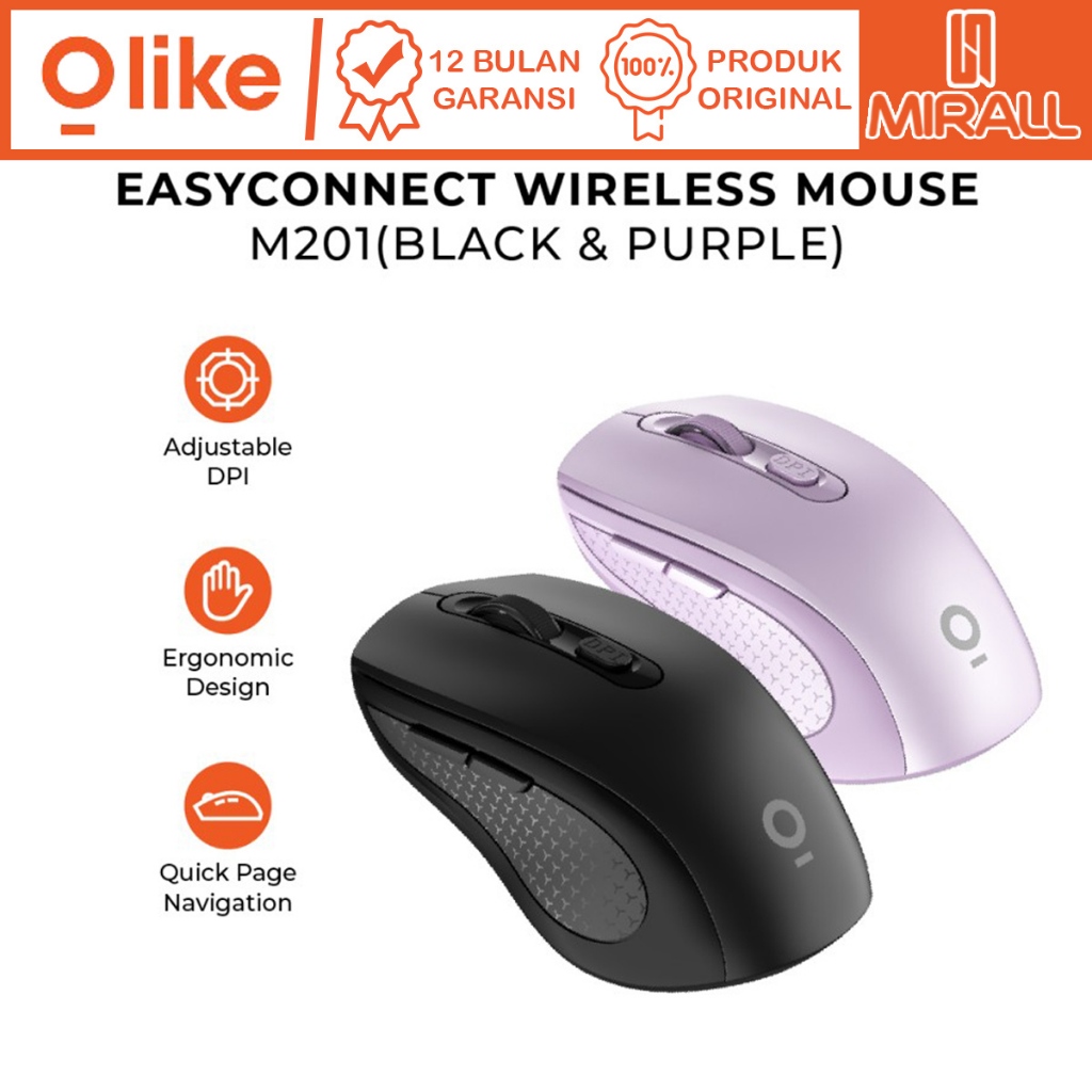 Jual Olike M201 EasyConnect Wireless Mouse Adjustable DPI 1600 Original ...