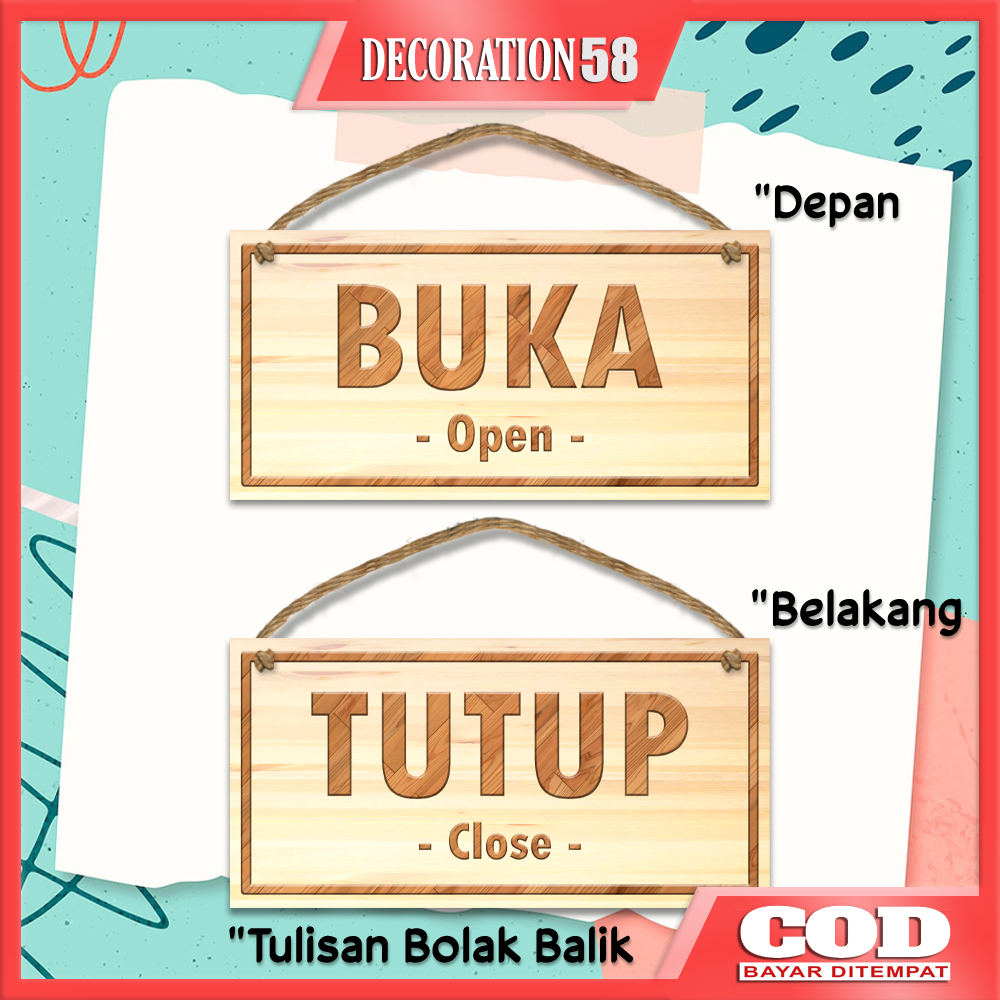 Jual Hiasan Pajangan Tulisan Buka Tutup Bolak Balik Poster Kayu Tulisan ...