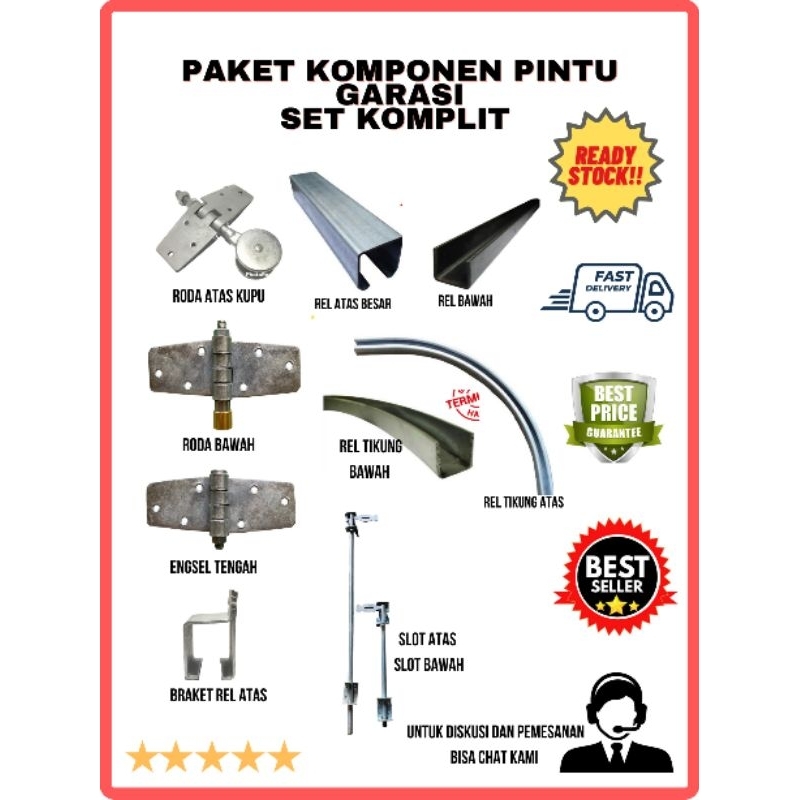 Jual Paket komponen pintu garasi tikung 5meter 7 daun pintu sleding ...