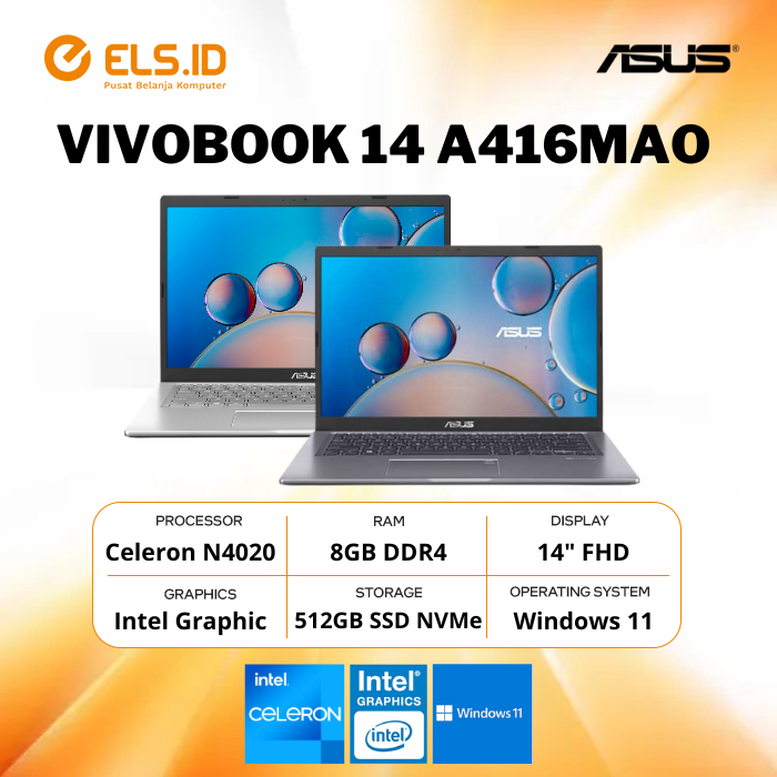 Jual Asus Vivobook 14 A416MAO Celeron N4020 8GB SSD 512GB 14" FHD W11 ...