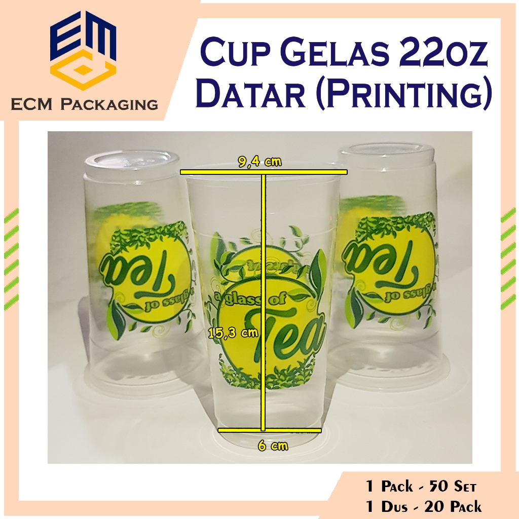 Jual Cup Gelas 16oz 22oz Datar Printing Teh | Cup es teh jumbo 50pcs ...
