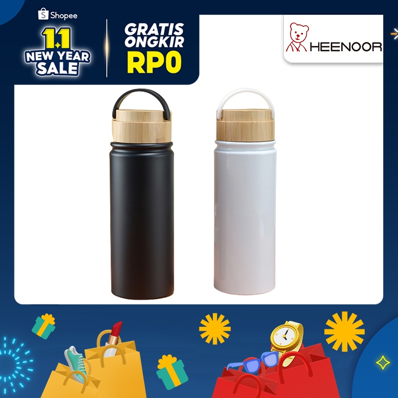 Jual Heenoor Botol Termos Tutup Bamboo Simple Minimalis Modern + Tentengan SUS 304 | 550ML | HN ...
