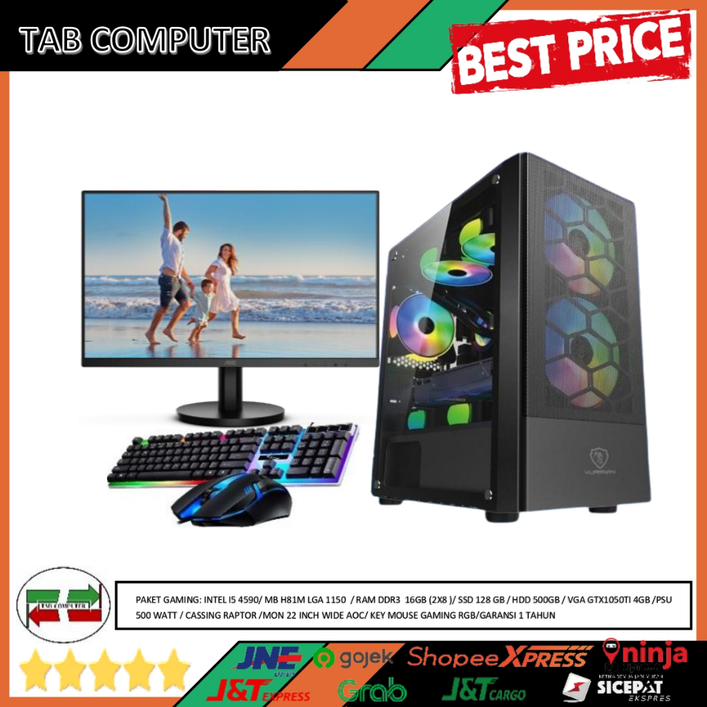 Jual PC Gaming Editting I5 4590 Ram 16Gb ( VGA GTX 1050TI 4GB DDR5 ) + Monitor 22 Inch AOC Siap ...